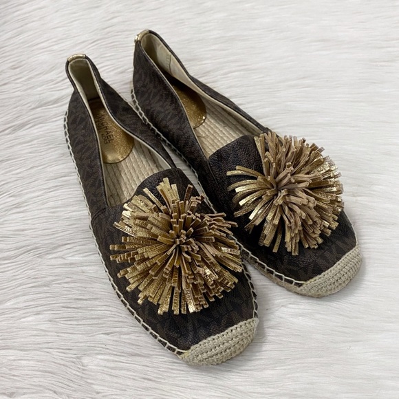 MICHAEL Michael Kors | Shoes | Michael Korks Brown Mk Logo Gold Fringe ...